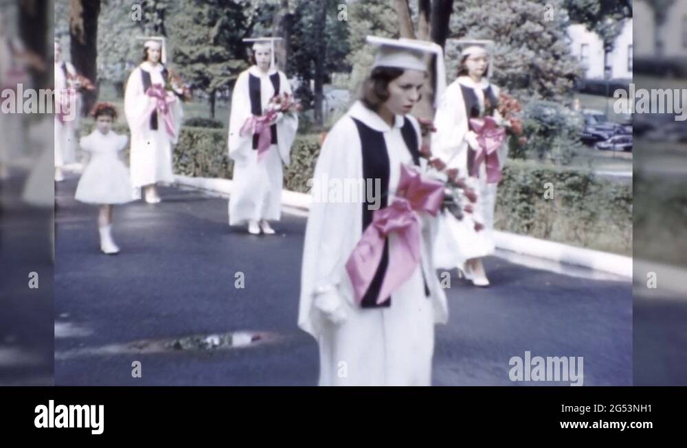 1950s Girls School Young Women GRADUATION Ceremony Vintage Film Old ...
