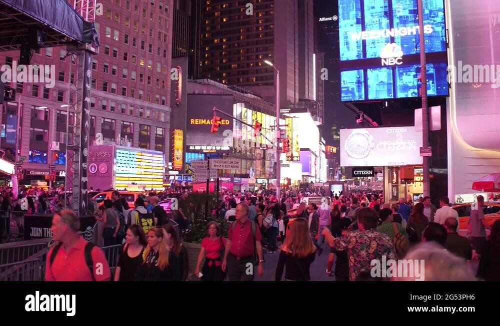 Walking with crowd of people in downtown Times Square 4k Stock Video ...