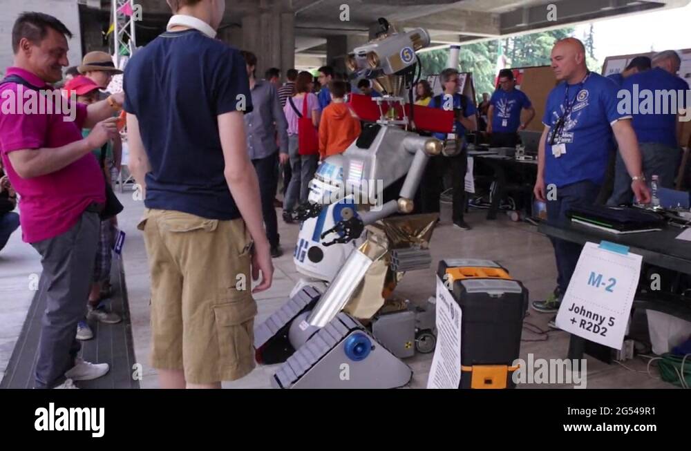 Remake of the robot Number 5, a.k.a. Johnny Five and R2D2 Stock Video ...