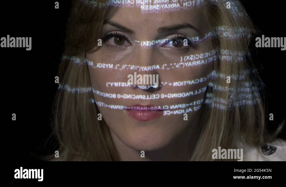 Close up of an ai artificial intelligence IT female programming binary ...