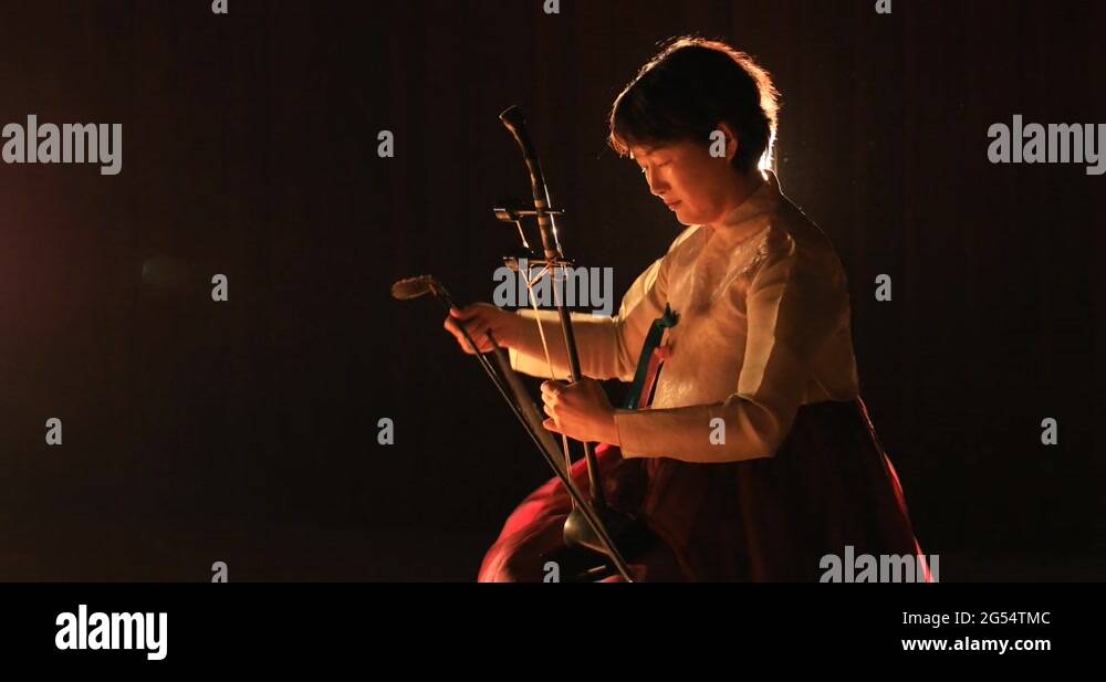 Korean female musician playing the Haegeum, Korean traditional string ...