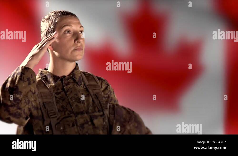 4K Canadian Combat Soldier, Salute Canada Flag Background, Armed Forces ...