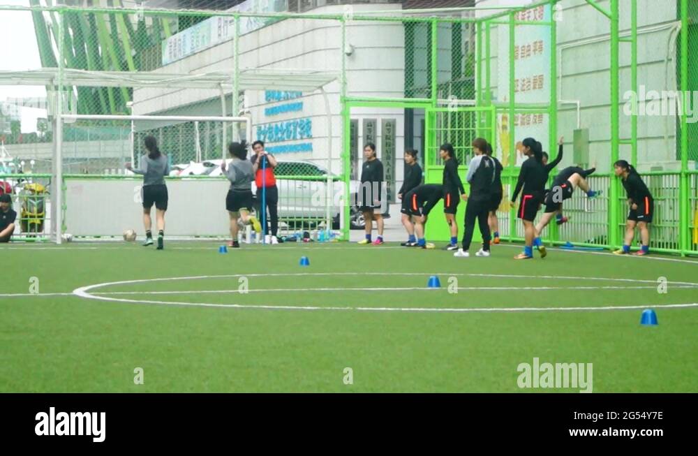 Chinese female middle school students are training to play football ...