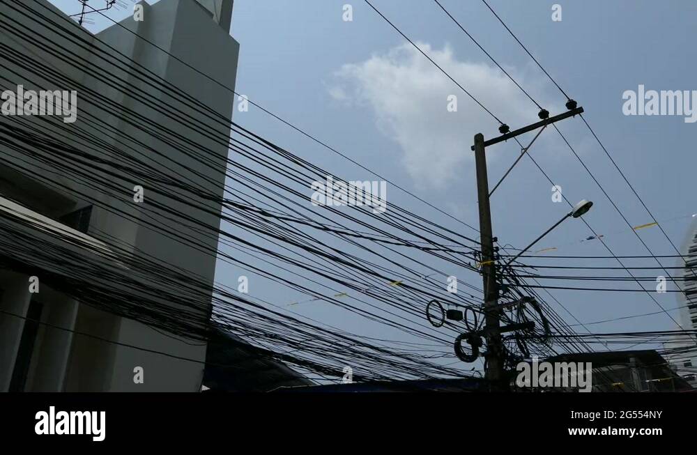 Electricity wires at the street in Silom Bangkok Thailand Stock Video ...