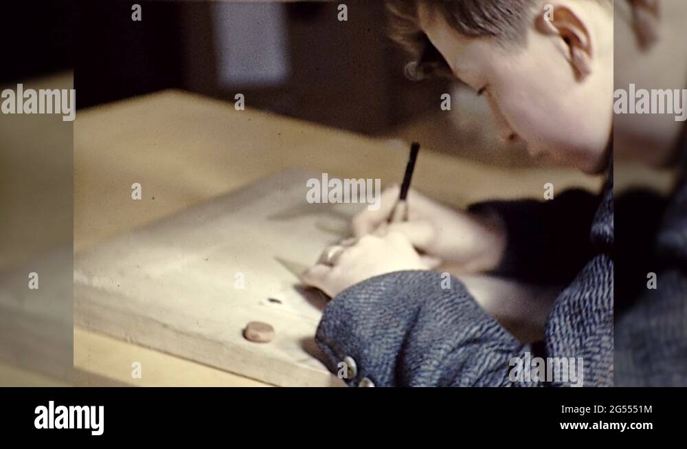 1940s Young Boy Study Drafting Engineering Technical Drawing Vintage ...