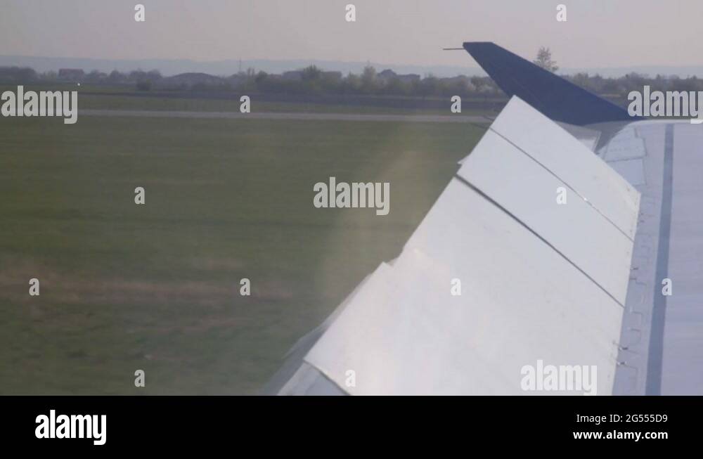 Airplane wing flaps up, break during landing, Belgrade Nikola Tesla ...
