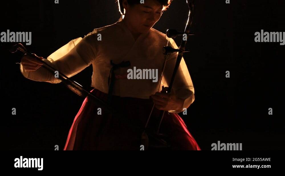 Korean female musician playing the Haegeum, Korean traditional string ...