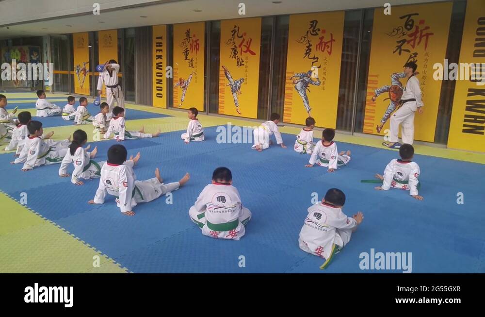 Chinese children are practicing taekwondo Stock Video Footage - Alamy