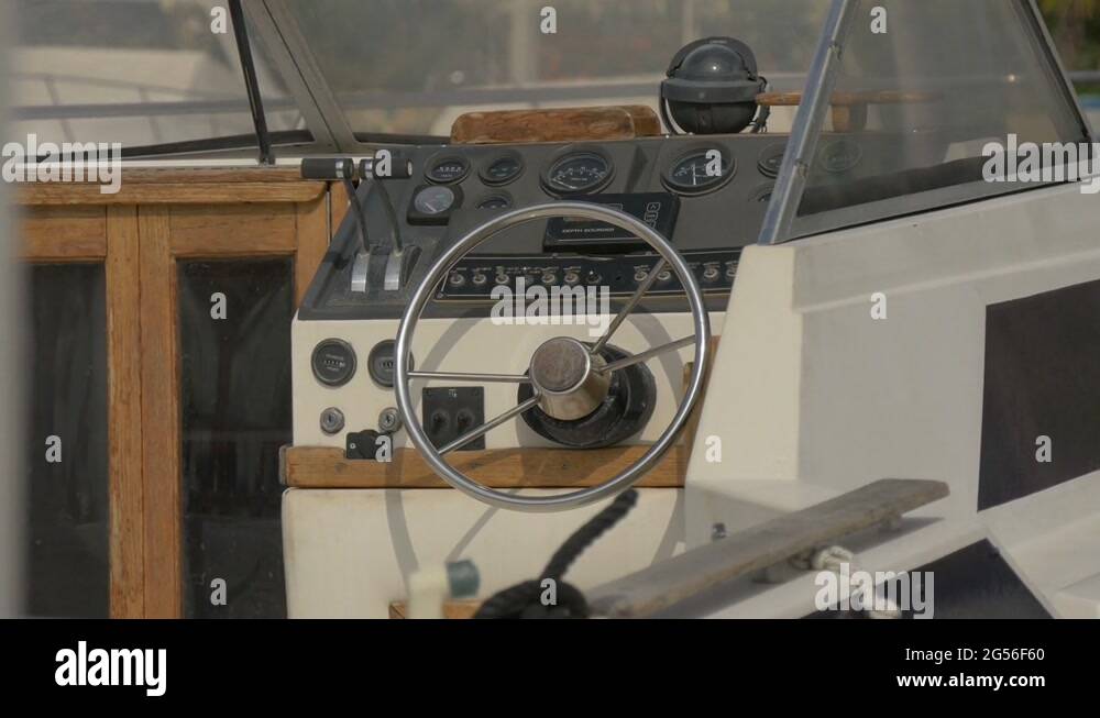 Boat's control panel and steering wheel Stock Video Footage - Alamy