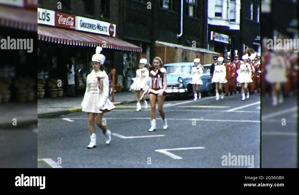 1950s MAJORETTE Parade Blond Teen Twirls Baton Girl Vintage Film Old ...