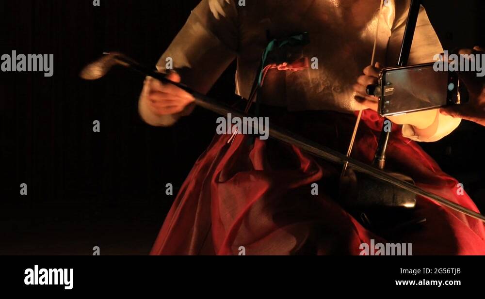 Korean female musician playing the Haegeum, Korean traditional string ...