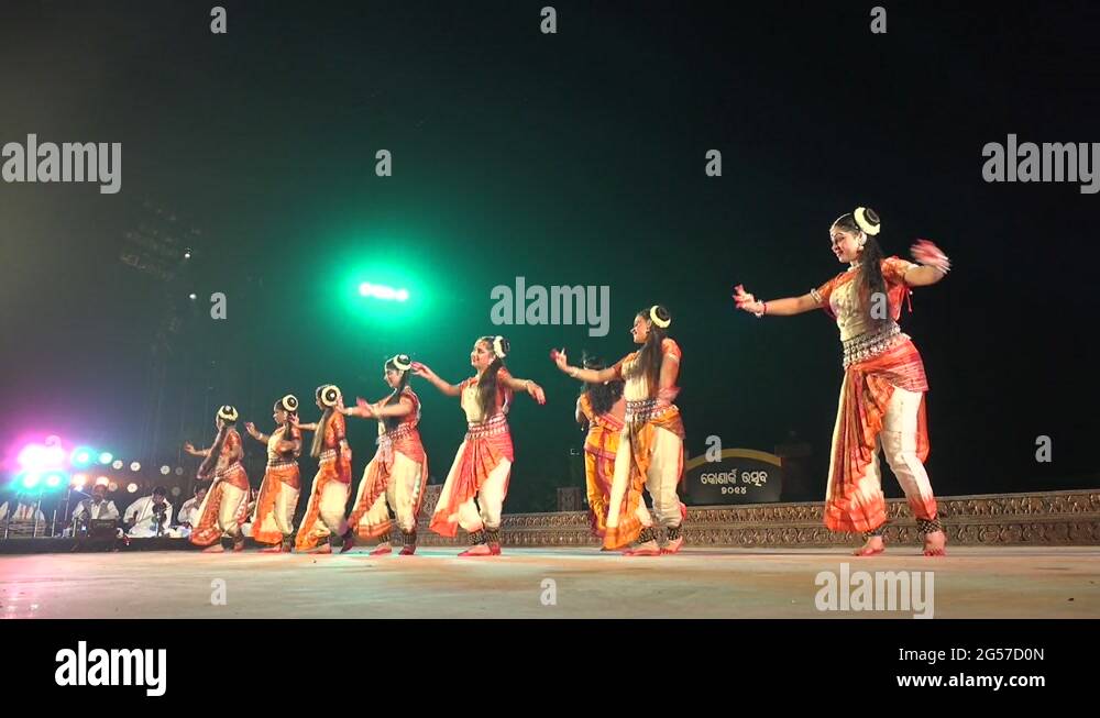 Traditional Indian dance performance on stage during festival in Konark ...
