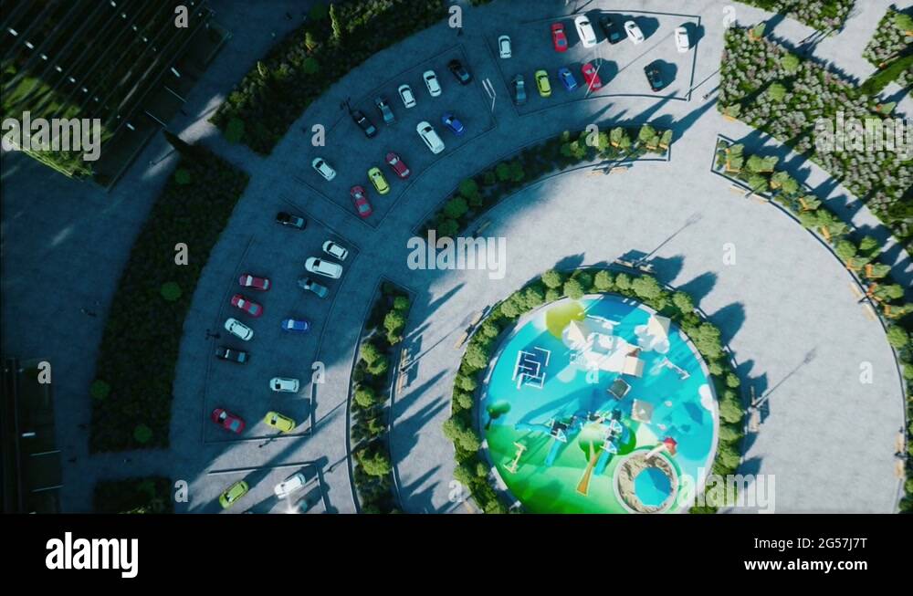 City, town architectural 3d visualization. Aerial view. Realistic 4k ...