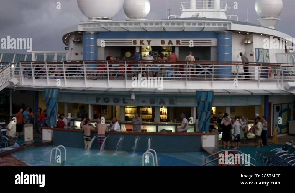 Cruise ship otside bar swimming pool evening HD BM 1745 Stock Video ...