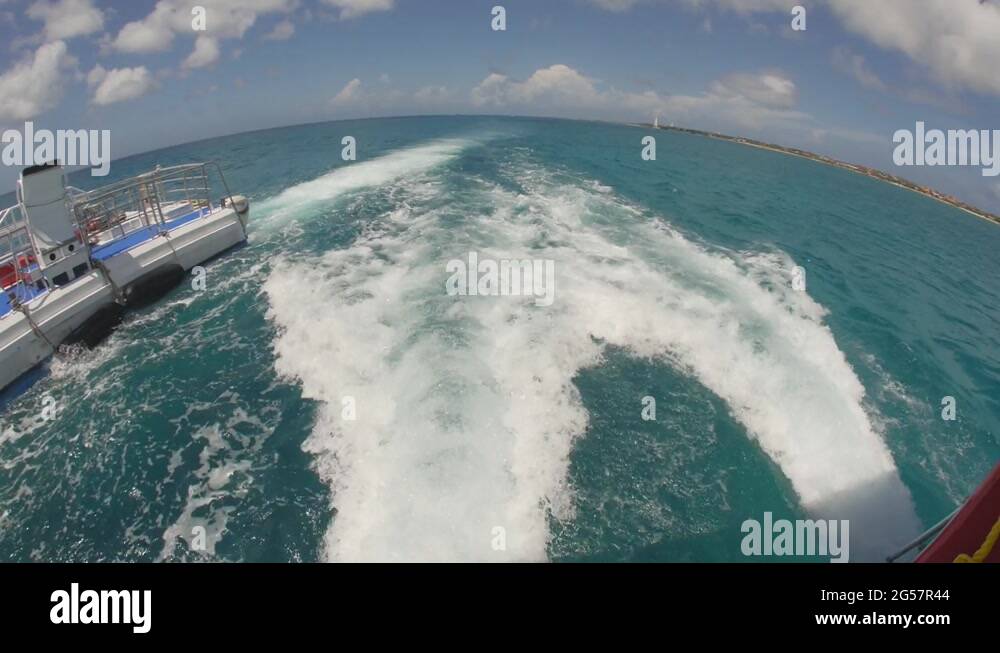 Ocean Boat Moving Away From Another Boat Back View 4k Stock Video ...