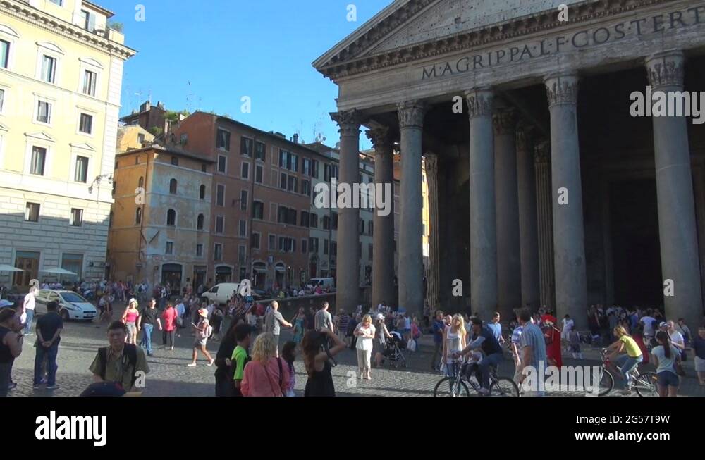 Tourist people visit ancient Pantheon monument in downtown Rome popular ...