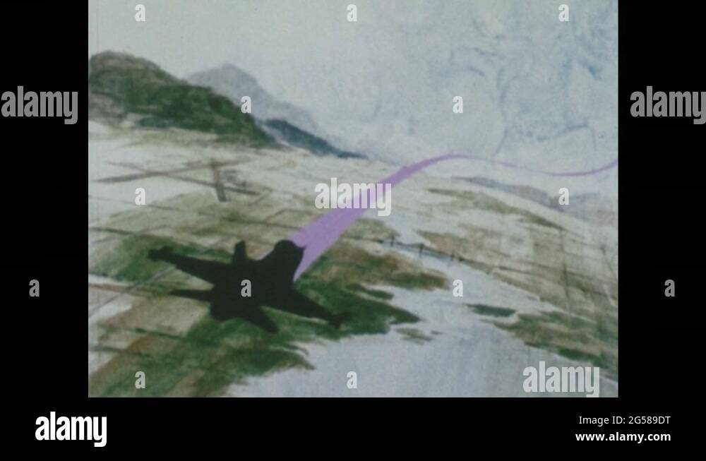 UNITED STATES: 1980s: Drawings of jet plane in flight as it launches ...