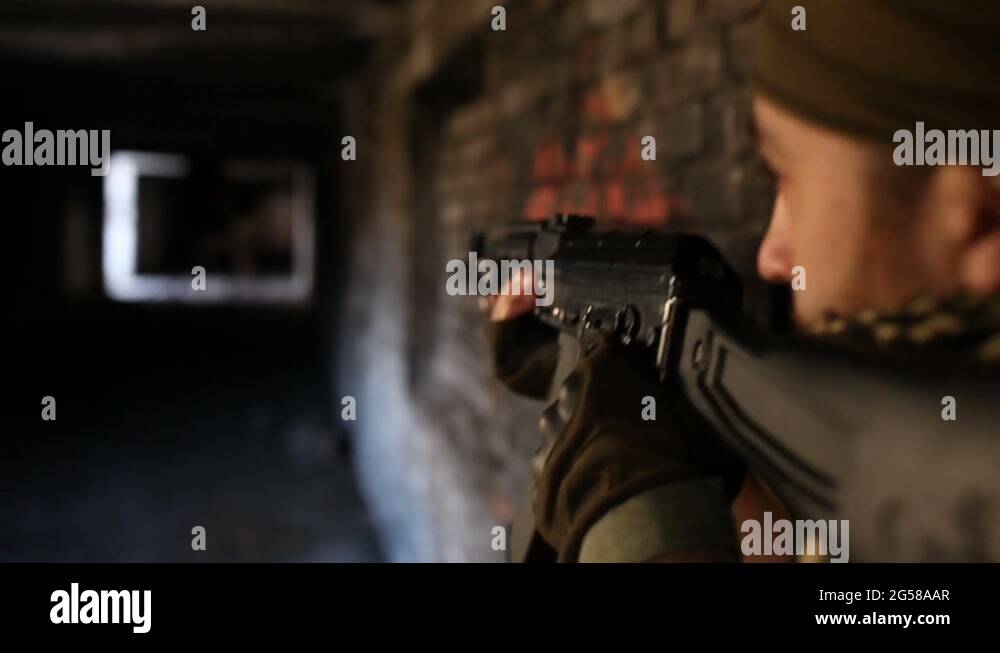 Arab soldier aiming with Kalashnikov AK-47 assault rifle Stock Video ...