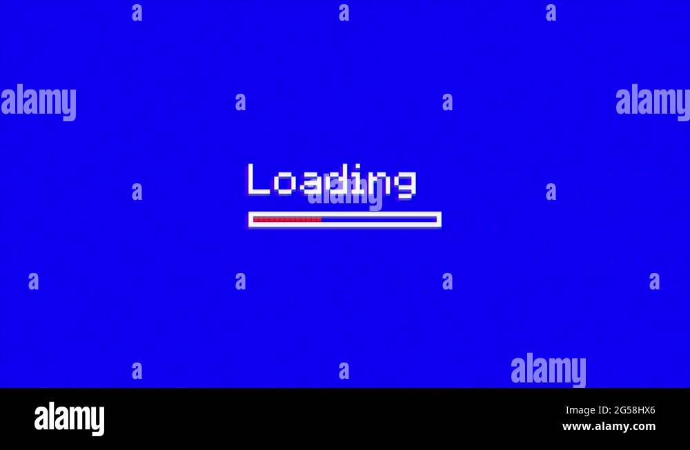 Loading Bar on Old Noisy Monitor in Pixel Art Retro Style. Progress ...