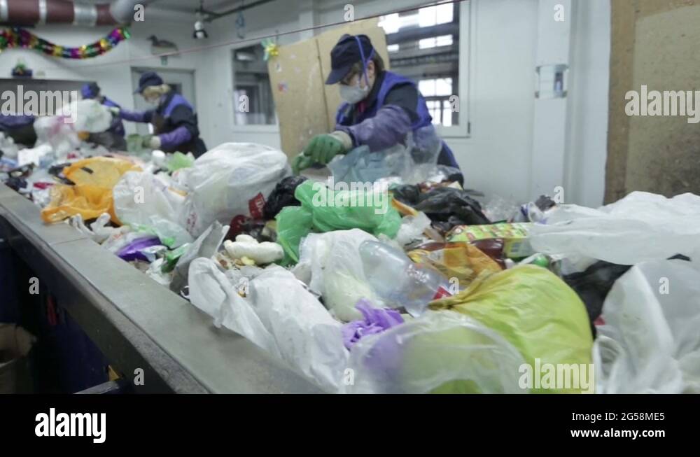 Waste sorting. Conveyor for sorting. Recycling waste Stock Video ...