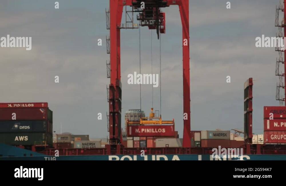 container lifted by crane in port from ship Stock Video Footage - Alamy