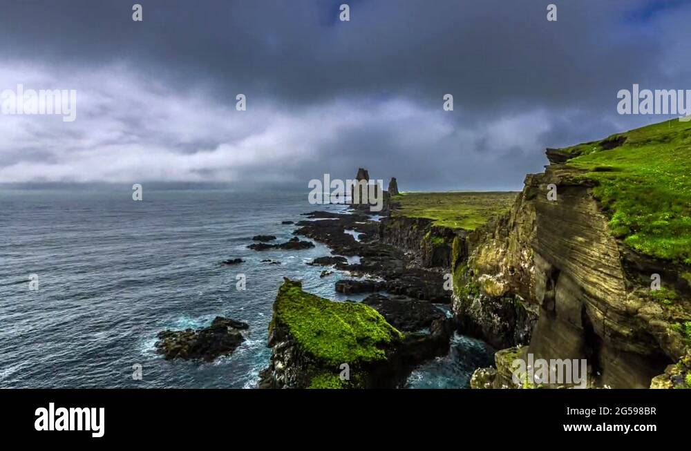 4K TimeLapse. Waves ocean breaking on the unique basalt formations ...