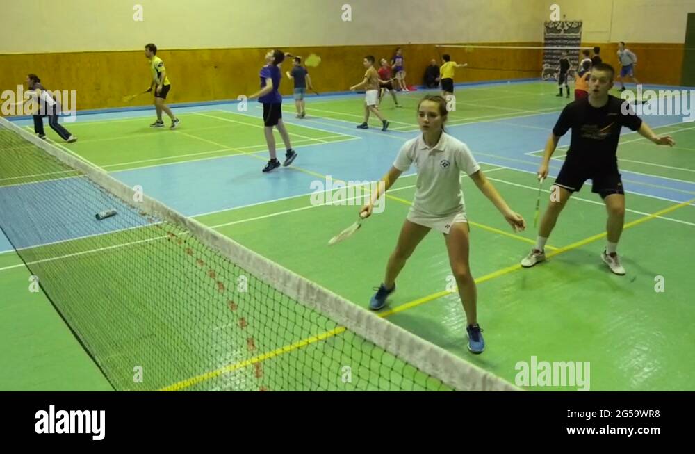 Badminton Courts With Players Competing Stock Video Footage - Alamy
