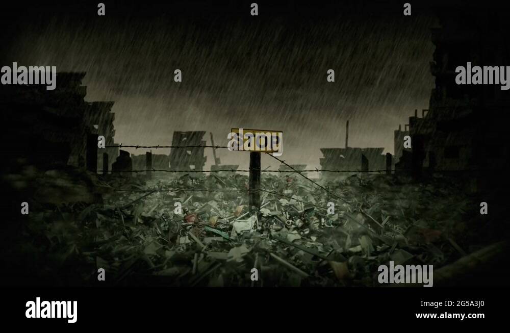 Stop sign in the rain. Matte painting animation. Post apocalyptic scene ...