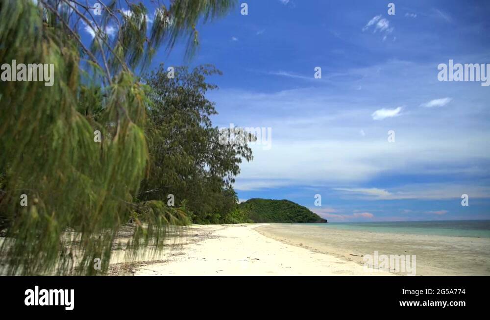 Remote sandy beach in National Park of Daintree Rainforest with ...