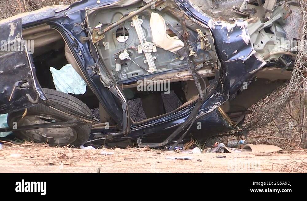 Deadly car accident and crash scene with three people killed Stock ...