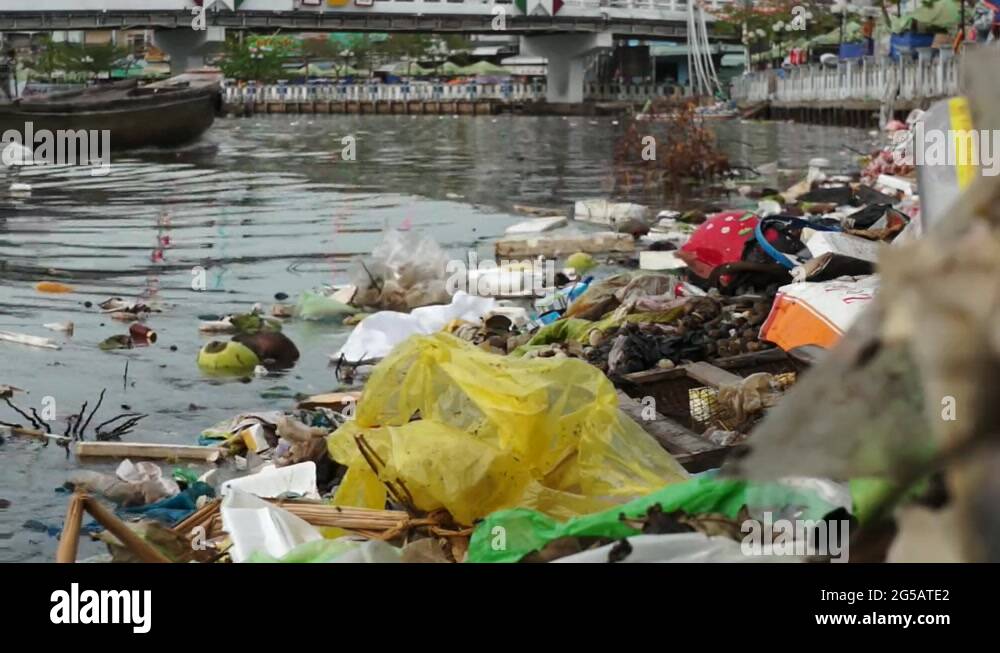 Water pollution with rubbish in Mekong River Stock Video Footage - Alamy