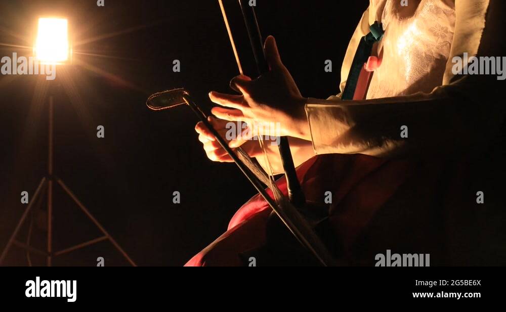Korean female musician playing the Haegeum, Korean traditional string ...