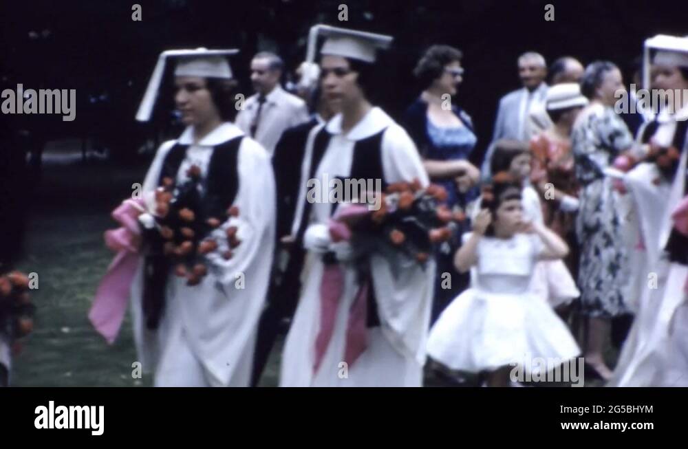 1950s Girls School Young Women GRADUATION Ceremony Vintage Film Old ...