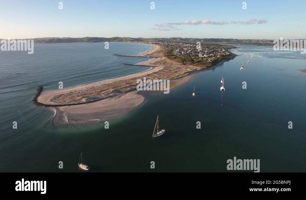 Establishing aerial of Whangateau Harbour and Little Omaha Bay, New ...