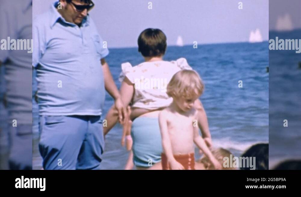 1970s Fat Obese Overweight Kids Family People At the Beach Vintage Film ...