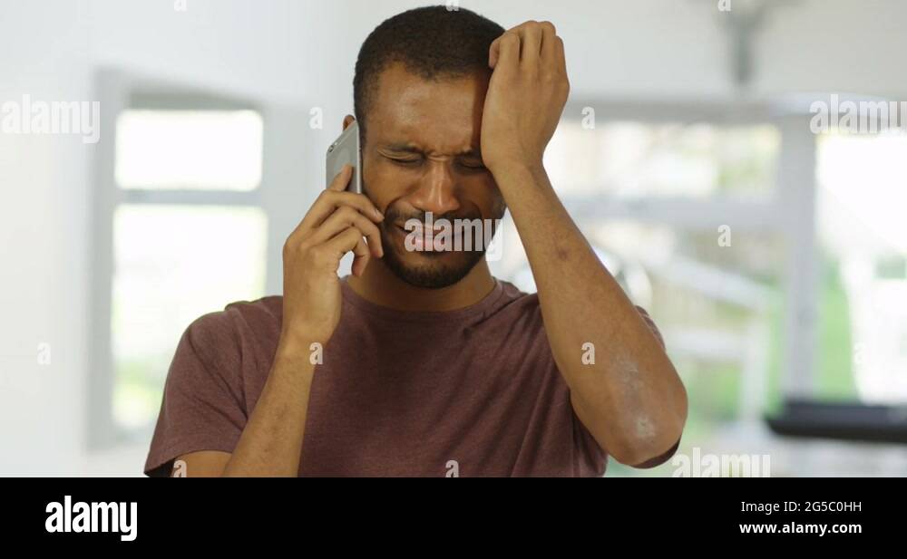 4K Crying man with broken relationship getting dumped over the phone ...