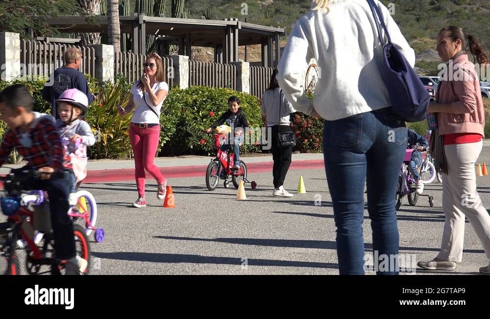 CABO SAN LUCAS MEXICO-2020: Children Practice Riding Their Bikes Around ...