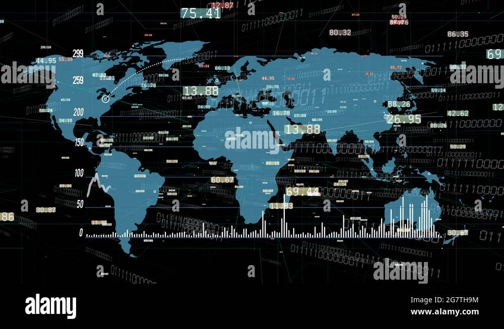 4k financial chart,Business Data trend Graph,digital wall,World map ...