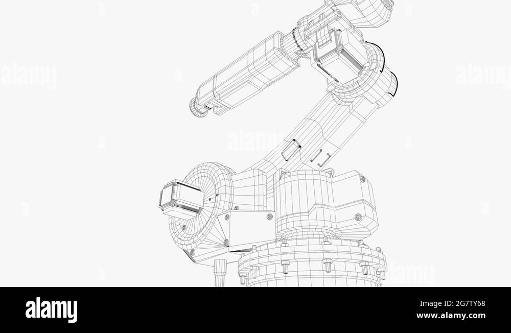 Artist creation heavy industry robotic arm exibition, wireframe mode ...