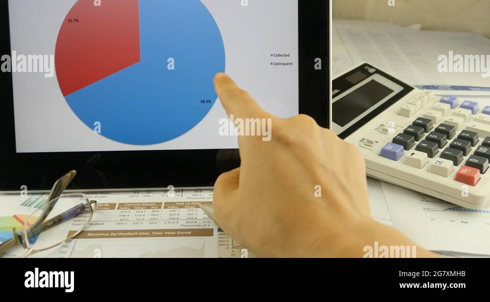 4k Businessman work on tablet with diagrams,finger touching finance pie ...