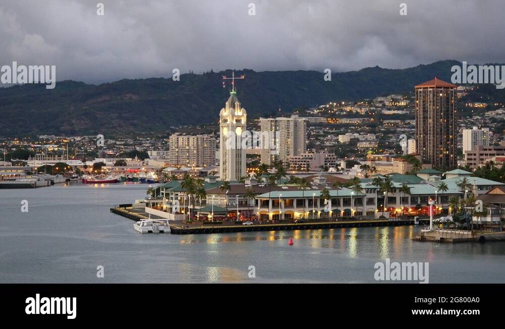 Oahu Honolulu Aloha Tower with lights 4k Stock Video Footage - Alamy