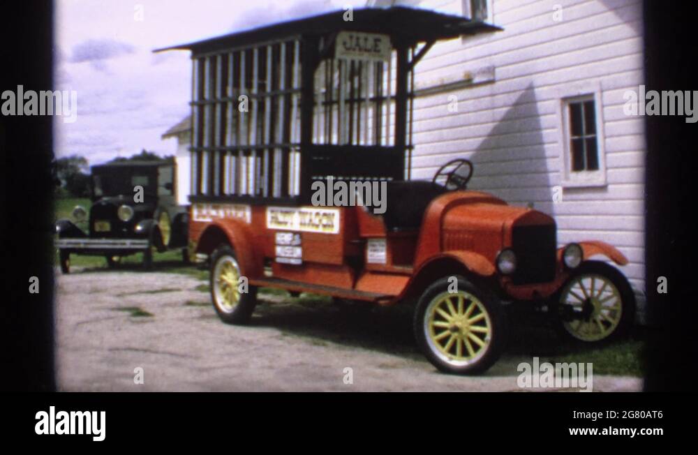 MINNESOTA-1970: Red 70s Roofless Car Parked Outside A Jale Stock Video ...