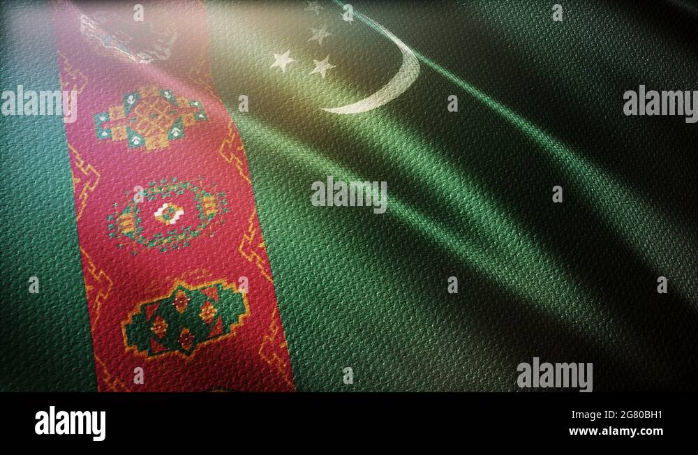 4k Turkmenistan National flag wrinkles in wind seamless loop background ...