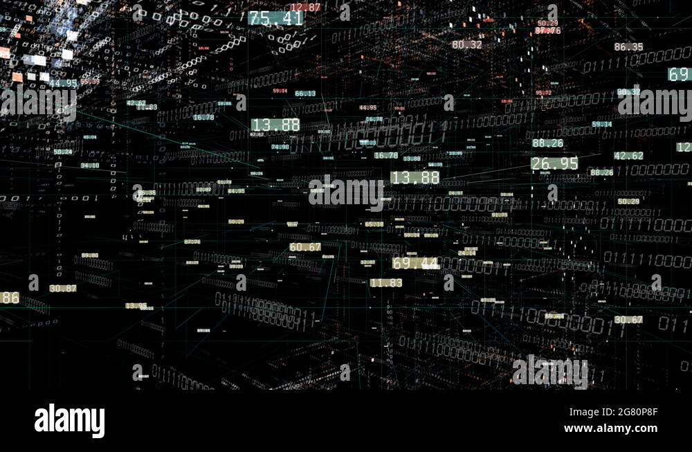 4k computer cloud,The Matrix style binary code,financial digital data ...