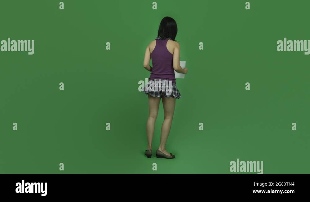 Asian student girl isolated greenscreen green background happy with ...