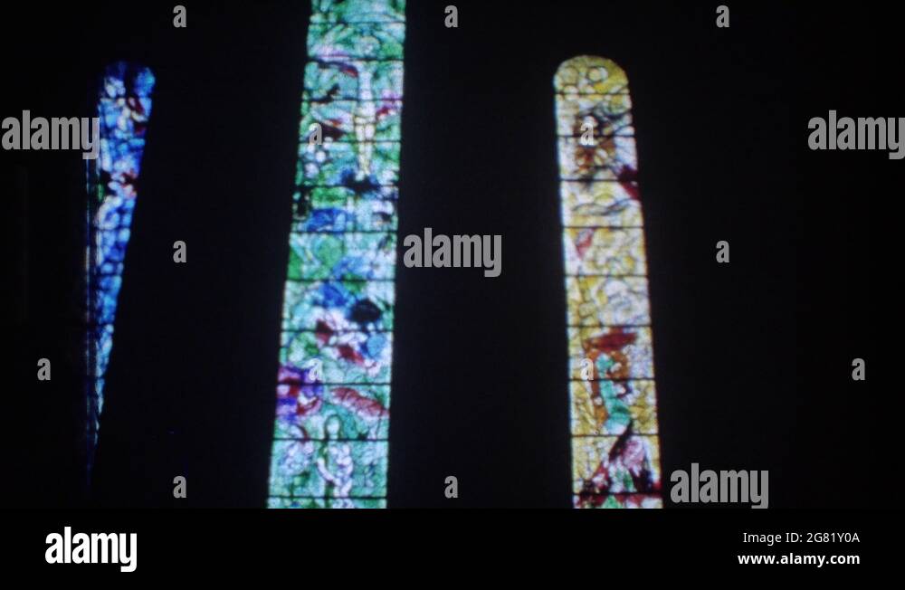 ZURICH SWITZERLAND-1976: Stained Glass Windows Lit From Behind Dark ...