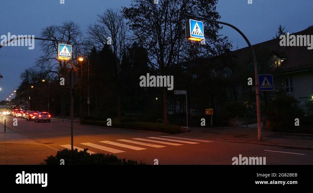 Crosswalk with illuminated crossing street signs Stock Video Footage ...