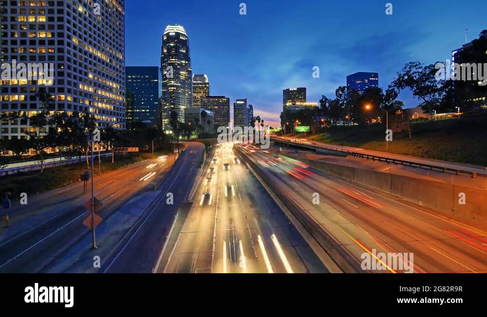 Cinemagraph - Los Angeles night city freeway traffic downtown LA Motion ...