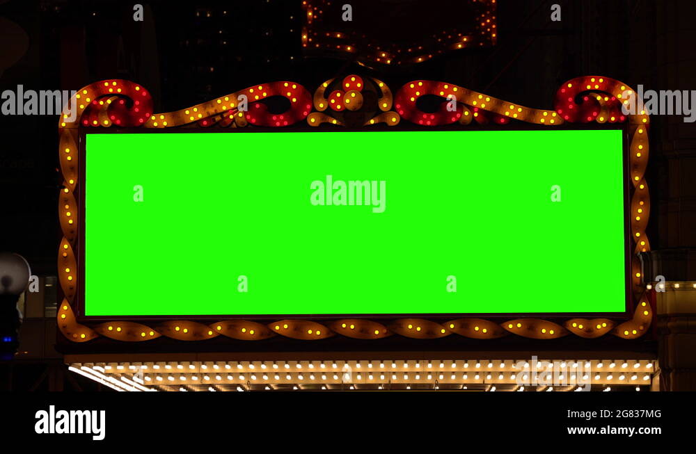 golden bulbs marquee lights Banner background with green screen Stock ...
