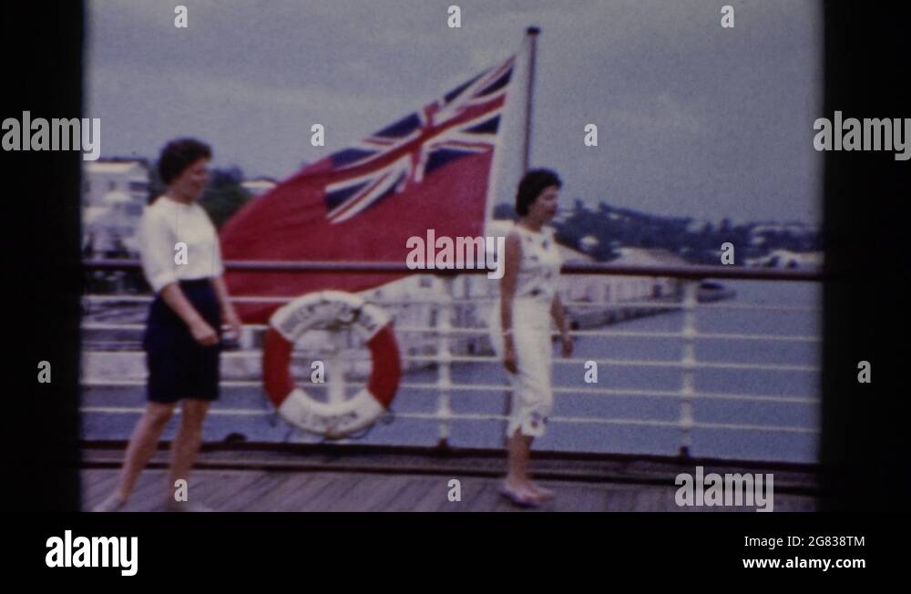 FLORIDA USA-1975: Two Girls Are Walk In The Ship Two Girls Are Stand ...